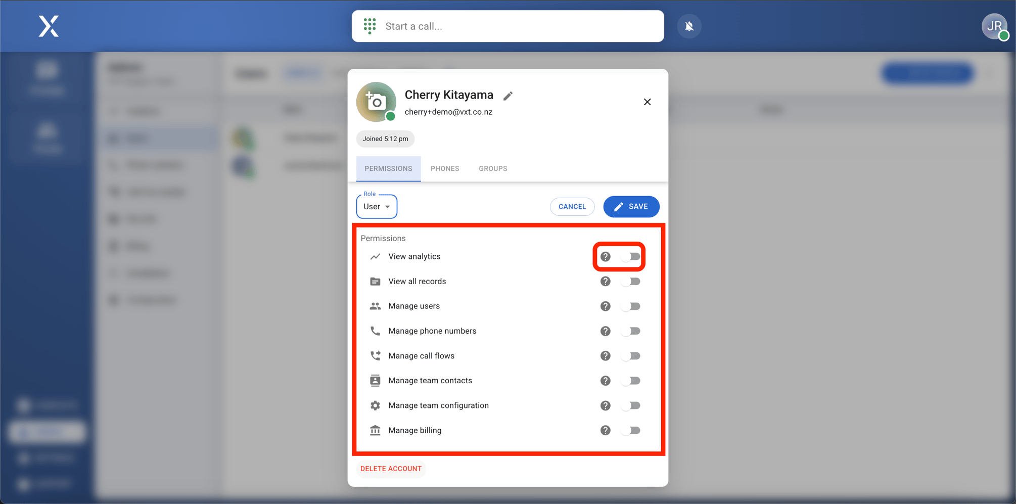 Change a user's permissions